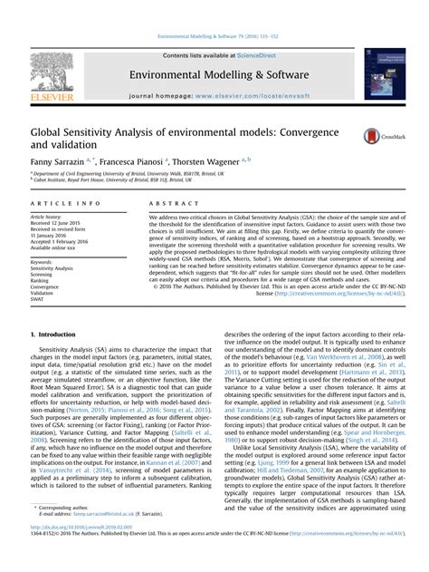 Pdf Global Sensitivity Analysis Of Environmental Models Convergence And Validation