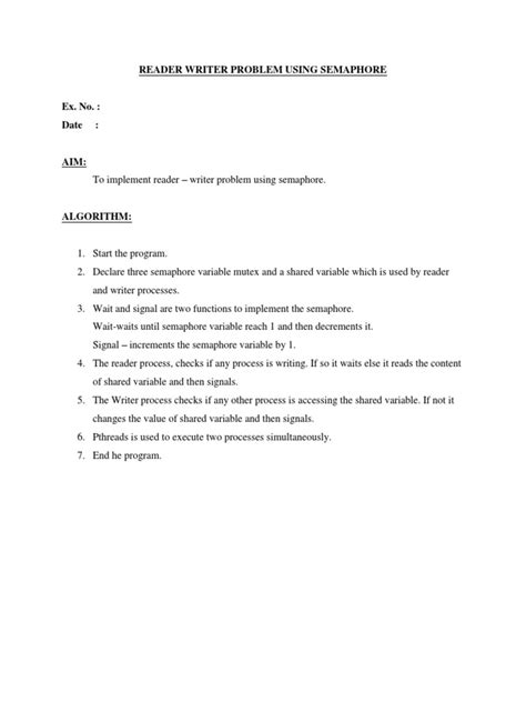 Reader Writer Problem Using Semaphore Pdf