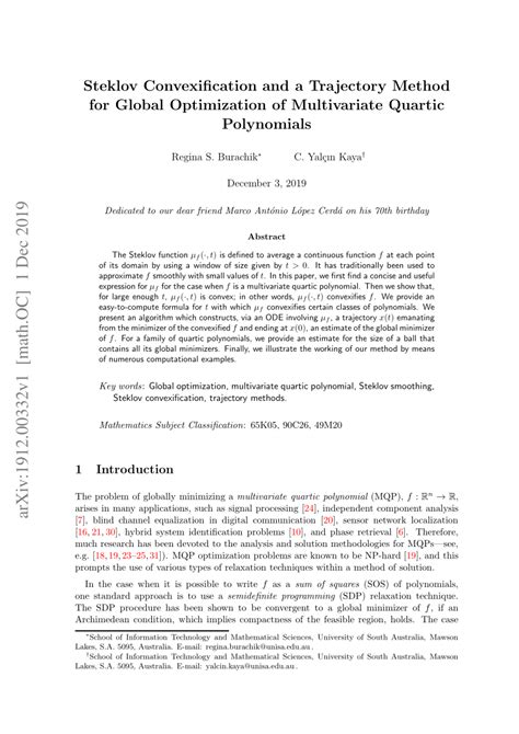 Pdf Steklov Convexification And A Trajectory Method For Global Optimization Of Multivariate