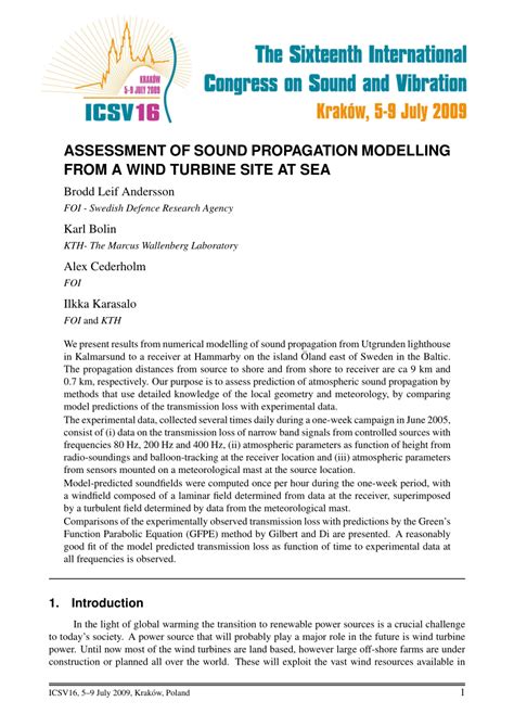 Pdf Assessment Ofsound Propagation Modelling From A Wind Turbine Site At Sea