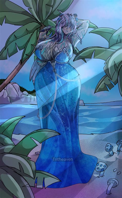 Tntheaven Crabulon Calamity Mod Terraria Highres Tagme Beach Blue Dress Breasts Colored