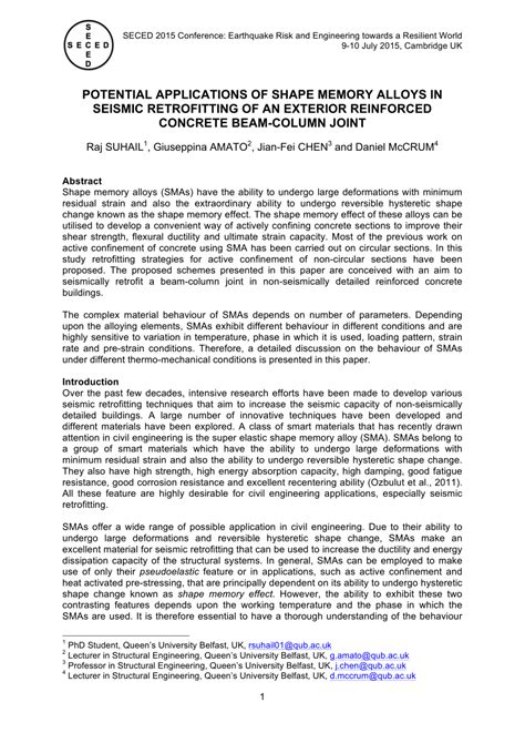 Pdf Potential Applications Of Shape Memory Alloys In Seismic Retrofitting Of An Exterior