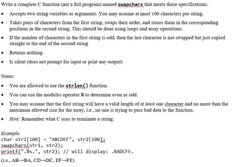 Solved Write A Complete C Function Not A Full Program Chegg Com