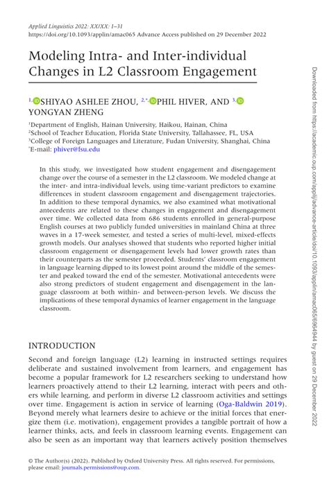 PDF Modeling Intra And Inter Individual Changes In L Classroom Engagement