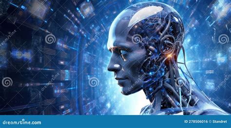 Artificial General Intelligence Robot Head Beautiful Illustration Picture Stock Illustration