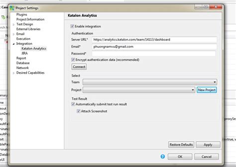 Katalon Analytics How To Connect Team 14113 Dashboard