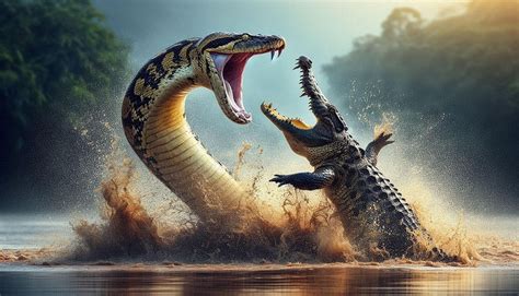Download Crocodile Fighting Giant Python Royalty Free Stock