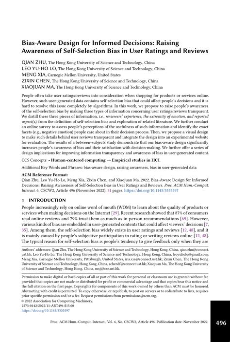 Pdf Bias Aware Design For Informed Decisions Raising Awareness Of Self Selection Bias In User