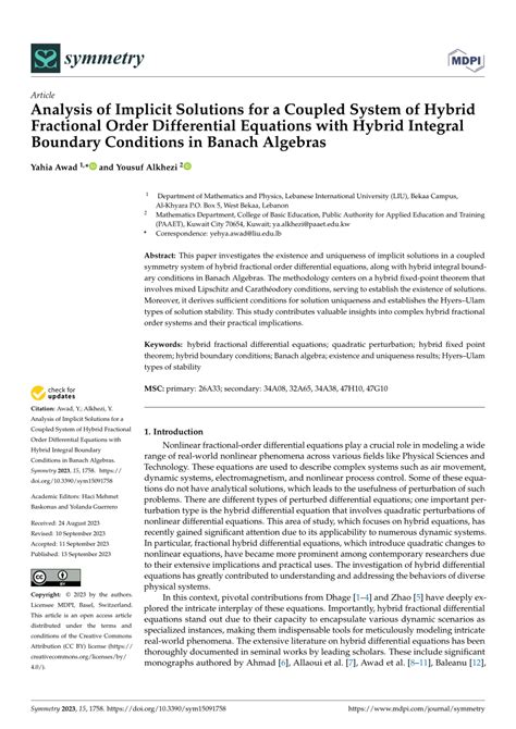 Pdf Analysis Of Implicit Solutions For A Coupled System Of Hybrid