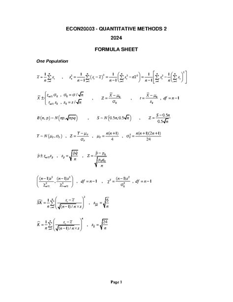 qm2 formula sheet 2024 summary quantitative methods 2 formula sheet