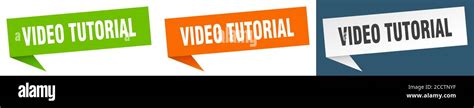 video tutorial banner sign video tutorial speech bubble label set