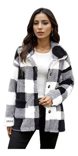 W Sroje Jaqueta Pelúcia Xadrez Botões Bolsos B4 Parcelamento Sem