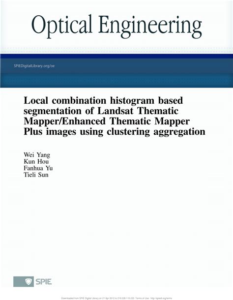 Pdf Local Combination Histogram Based Segmentation Of Landsat Thematic Mapperenhanced