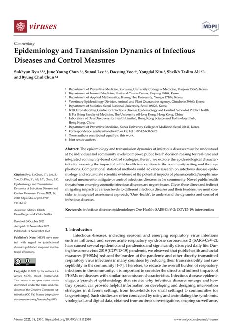 Pdf Epidemiology And Transmission Dynamics Of Infectious Diseases And Control Measures