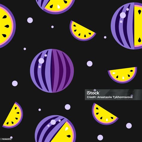 보라색 검은 색 노란색 신선한 멜론 배경입니다 원활한 패턴 수박 세트 벽지 벡터입니다 티셔츠 프린트에 적합합니다 손으로 그린 겹치는 배경 장식 여름 과일 질감 그림 0명에