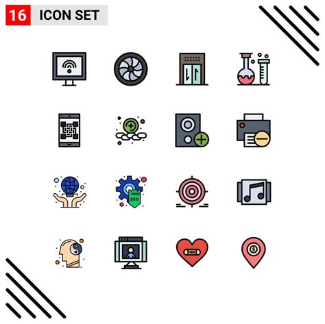 Mobile Interface Flat Color Filled Line Set Of 16 Pictograms Of Payment School Elevator