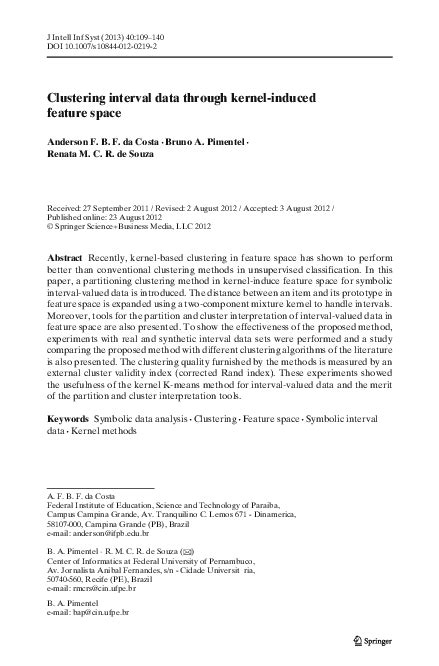 Pdf Clustering Interval Data Through Kernel Induced Feature Space