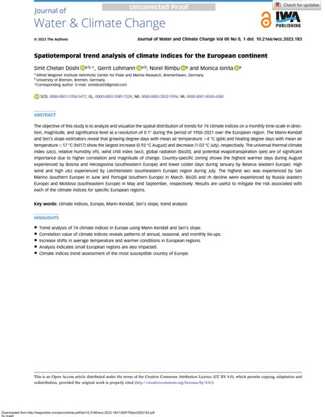 Pdf Spatiotemporal Trend Analysis Of Climate Indices For The European Continent