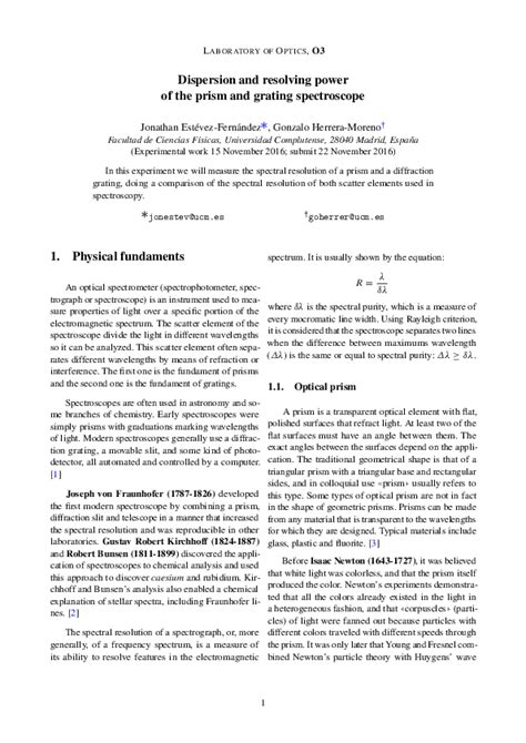 Pdf Dispersion And Resolving Power Of The Prism And Grating Spectroscope