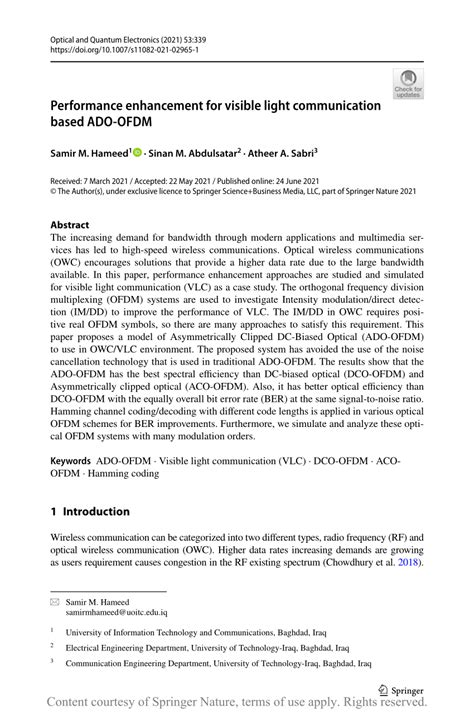 Performance Enhancement For Visible Light Communication Based Ado Ofdm Request Pdf