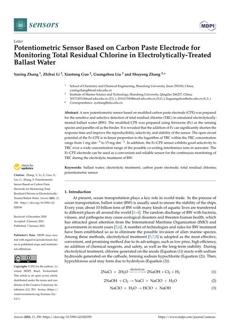 Pdf Potentiometric Sensor Based On Carbon Paste Electrode For Monitoring Total Residual