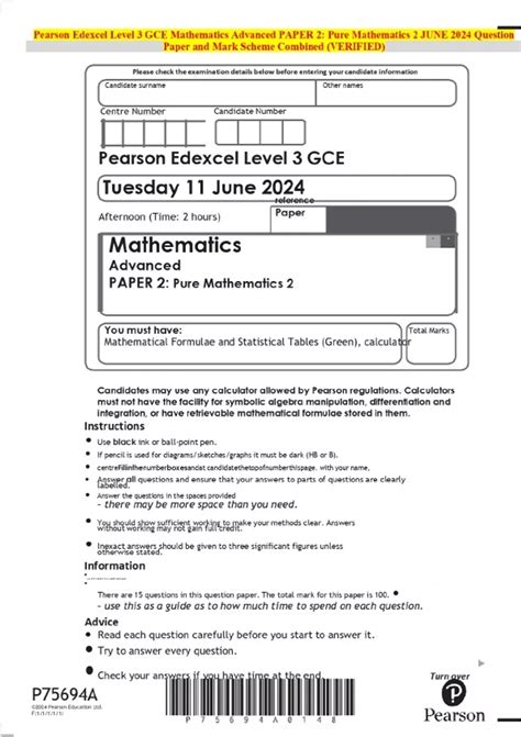 Aqa Gcse Mathematics Higher Tier Paper 1 Non Calculator May 2024 Question Paper And Mark Scheme
