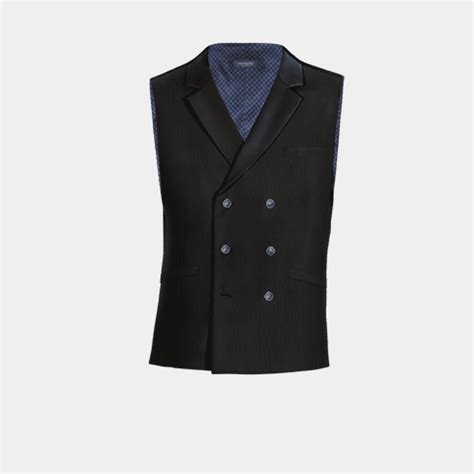 Black Bean Lapeled Double Breasted 6 Buttons Waistcoat With Brass Buttons