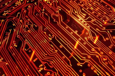 A Blue Circuit Board With Red And Blue Lights And A Blue And Red Circuit Board Premium Ai