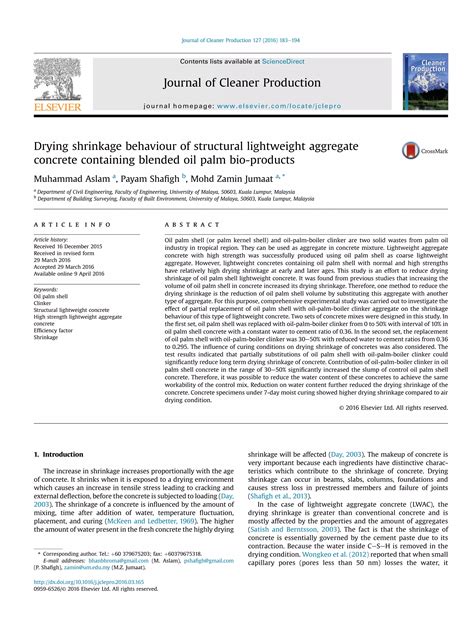 Drying Shrinkage Behaviour Of Structural Lightweight Aggregate Concrete Containing Blended Oil