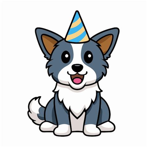 귀여운 보더 콜리 생일 만화 프리미엄 Ai 생성 벡터