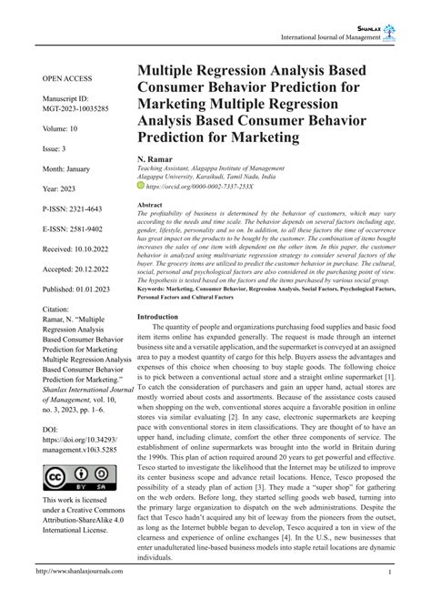 PDF Multiple Regression Analysis Based Consumer Behavior Prediction For Marketing Multiple