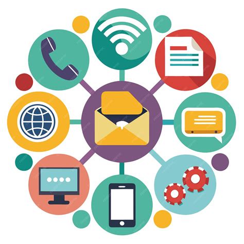 Colorful Flat Design Icons Depicting Various Communication Methods And Technologies Connected To