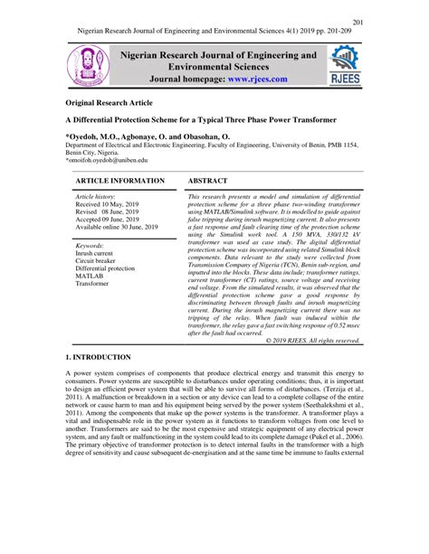 Pdf A Differential Protection Scheme For A Typical Three Phase Power Transformer
