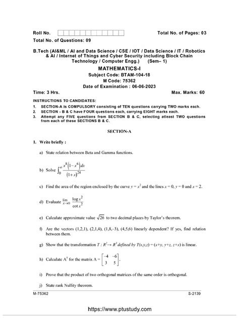 Btech 1 Sem Mathematics 1 75362 Jun 2023 Pdf