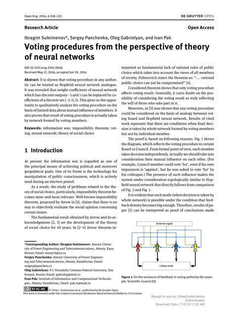 Pdf Voting Procedures From The Perspective Of Theory Of Neural Networks