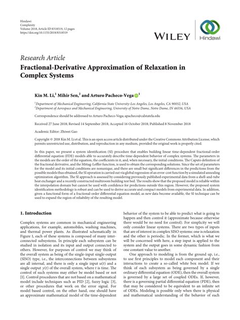 Pdf Fractional Derivative Approximation Of Relaxation In Complex Systems