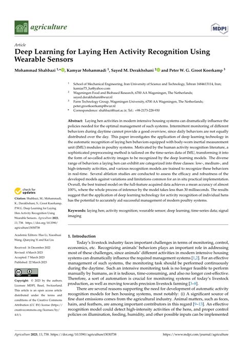 Pdf Deep Learning For Laying Hen Activity Recognition Using Wearable Sensors
