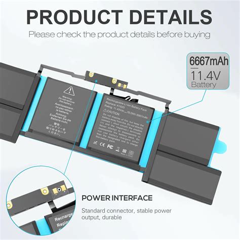 A1707 A1820 Battery For MacBook Pro 15'' A1707 Late 2016 Mid 2017 EMC ...
