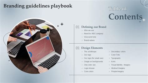 Table Of Contents For Branding Guidelines Playbook Ppt Powerpoint