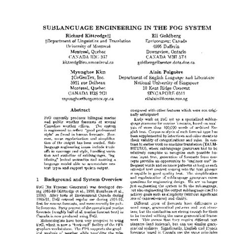 Sublanguage Engineering In The Fog System Acl Anthology