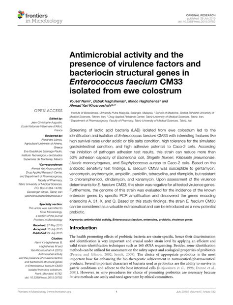 Pdf Antimicrobial Activity And The Presence Of Virulence Factors And Bacteriocin Structural
