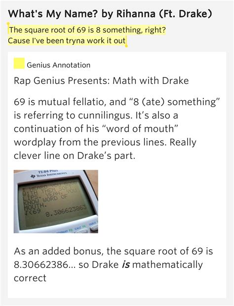 The Square Root Of 69 Is 8 Something Right What S My Name