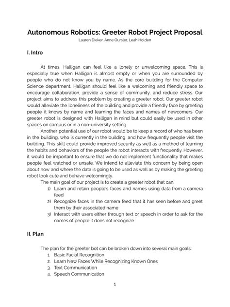 Fillable Online Autonomous Robotics Greeter Robot Project Proposal Fax Email Print Pdffiller