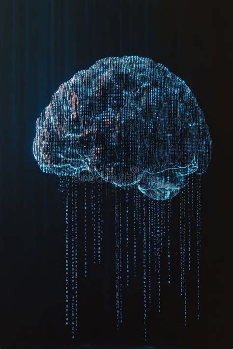 Abstract Digital Brain with Data Streams on Dark Background Stock Illustration - Illustration of ...