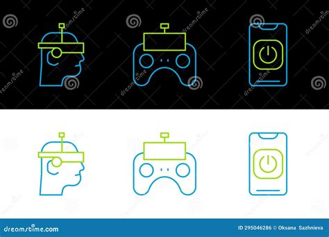 Set Line Turn Off Robot From Phone Smart Glasses And Remote Control Icon Vector Stock