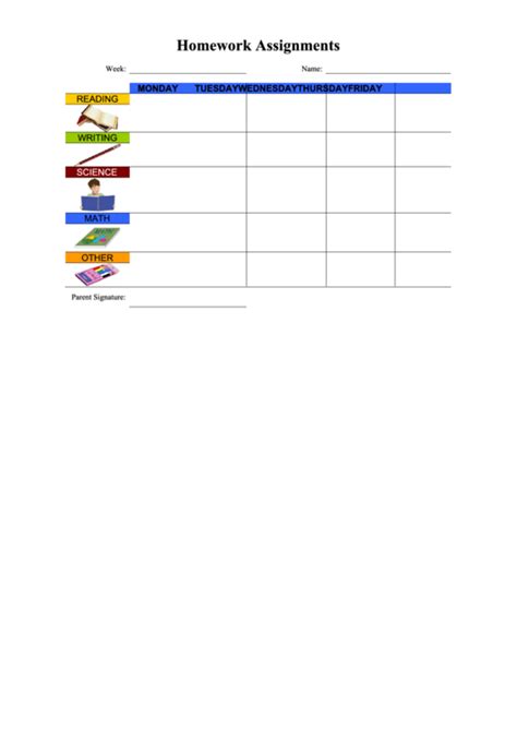 Homework Assignments Illustrated Chart Template Printable Pdf Download