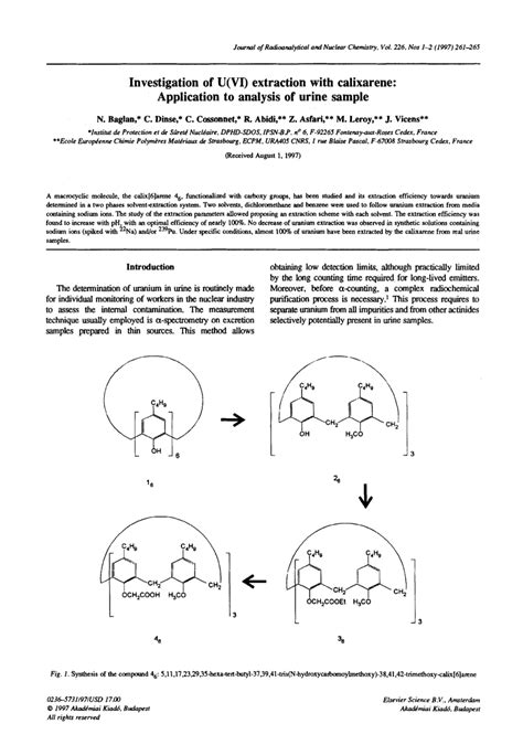 Pdf Investigation Of Uvi Extraction With Calixarene Application To Analysis Of Urine Sample