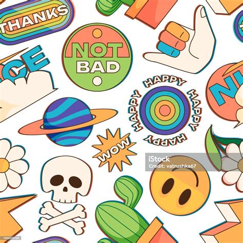 트렌디한 패치 패턴 추상 만화 스티커 다른 모양 현대적인 낙서 라벨 및 포장용 스탬프 디자인으로 매끄러운 인쇄 벡터 텍스처 고풍스런에 대한 스톡 벡터 아트 및 기타 이미지