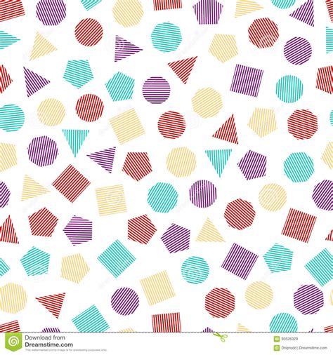 Seamless Geometric Pattern With Multicolored Squares Triangles Circles Pentagons Hexagons