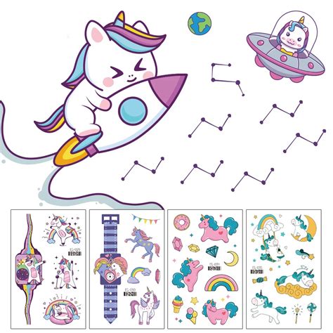 방수 임시 문신 스티커 귀여운 유니콘 가짜 문신 Tatouage Temporaire 만화 시계 플래시 문신 어린이 소녀 임시 문신 Aliexpress